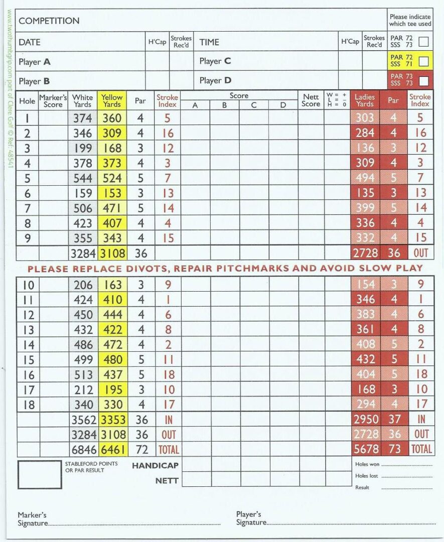 Scorecard - Berrington Hall Golf Club